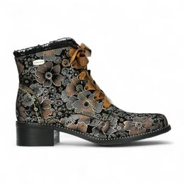 Laura Vita Emcmao-45 Damenstiefeletten im Gothic-viktorianischen Stil aus Leder mit Kn&ouml;chelabsatz, Braun