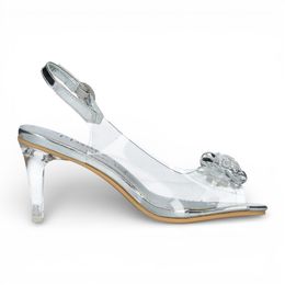 Laura Vita Damen-Sandalen Mira 01, durchsichtig silberfarben, zum Hineinschl&uuml;pfen, Cinderella-Absatz