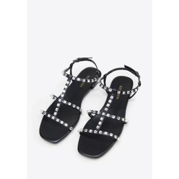 Wittchen Damen-Ledersandalen mit Kristallen, schwarzes Naturleder