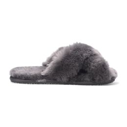 Damen Schaffell Hausschuhe Grau Warm Winter Fell Crossover - Snowbelle