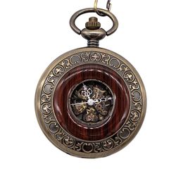 Taschenuhr im Vintage-Stil, bronzefarben, Holzskelett, Half Hunter-Legierung