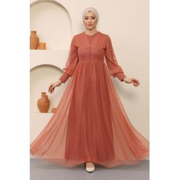 Knopf Detailed T&uuml;ll Abendkleid Lachs
