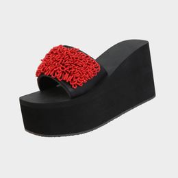 Uzurii Rote Korallen-Sandalen-Flip-Flops, schwarz