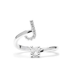 Luxenter Ring mit funkelndem Zirkonia, silberfarben &ndash; Alphabet