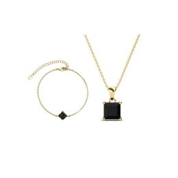 Einfaches quadratisches Handschellen-Set - Gold und schwarzes Kristall