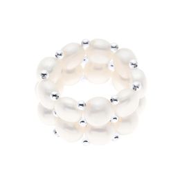 Ring 2 Reihen &ndash; Handgefertigt &ndash; aus echten S&uuml;&szlig;wasserperlen &ndash; Fabre Nat&uuml;rlich Weiss &ndash; 4 mm