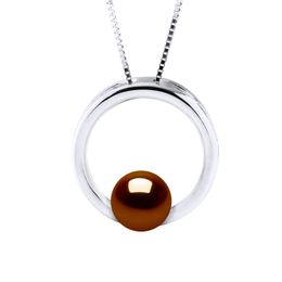 CIRCLE Halskette S&uuml;&szlig;wasserperle rund 8-9mm Chocolate 925