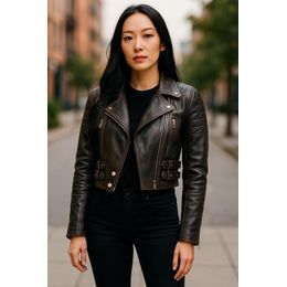 Damen Vintage Schwarze Cropped Brando Leder Bikerjacke-Durban