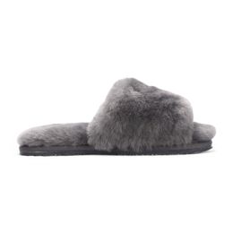 Damen Schaffell Hausschuhe Grau Warme Winter Fell Slider - Nordic