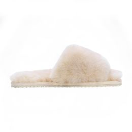 Damen Schaffell Hausschuhe Beige Warme Winter Fell Slider - Nordic