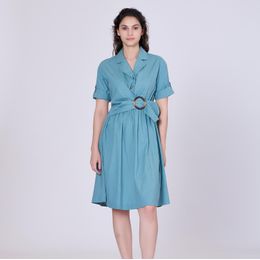 Hemdblusenkleid mit asymmetrischem G&uuml;rteleinsatz