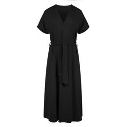 Schwarzes Jersey-Midikleid mit G&uuml;rtel