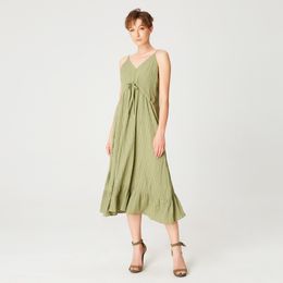 Trapezf&ouml;rmiges Midikleid mit Kordelzug und d&uuml;nnen Tr&auml;gern