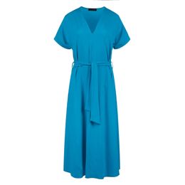 T&uuml;rkisfarbenes Jersey-Midikleid mit G&uuml;rtel