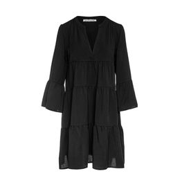 Schwarzes Tencel-Kleid mit gerafften N&auml;hten