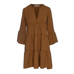 Schokoladenbraunes Kleid aus Tencel mit gerafften N&auml;hten