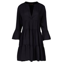 Schwarzes Kleid aus Viskose mit gerafften N&auml;hten