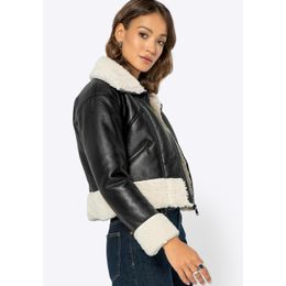 Wittchen Damen kurze schwarze Lederjacke mit Pelz