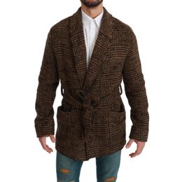 Dolce & Gabbana Brauner karierten Wollmantel mit langen &Auml;rmeln