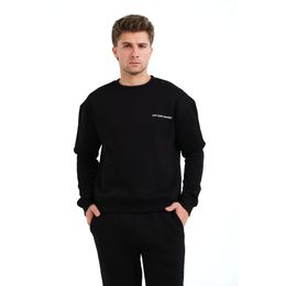 JUSTEVER Herren-Sweatshirt mit Rundhalsausschnitt, Stickerei, gef&uuml;ttert mit Fleece-Innenseite, schwarz - Volar