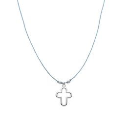 Luxenter Halskette aus 925er Sterlingsilber und hellblauem Baumwollband mit 18 Karat Gelbgold-Finish &ndash; Cruz