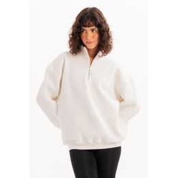 JUSTEVER Oversize Fit Stehkragen Halbrei&szlig;verschluss Raised Ecru Damen-Sweatshirt - Cass