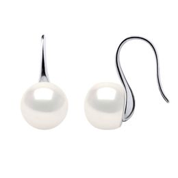 Ohrringe Haken S&uuml;&szlig;wasserperlen 9-10 mm Kn&ouml;pfe Wei&szlig; 925