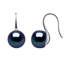 Ohrringe Haken S&uuml;&szlig;wasserperlen 9-10 mm Kn&ouml;pfe Schwarz 925