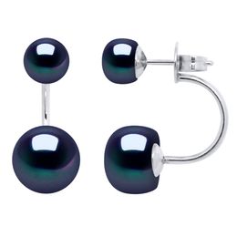 Ohrringe S&uuml;&szlig;wasserperle DUO Schwarz 6 und 9 mm 925