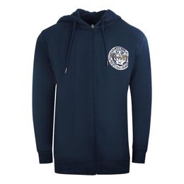 Marineblauer Kapuzenpullover mit Reissverschluss von Cavalli Class mit grossem Kreisdesign