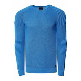 Rusty Neal Slim Fit Feinstrick Biker Rundhals-Pullover