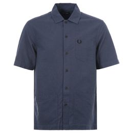 Fred Perry - Chemise Oxford &agrave; manches courtes bleu marine avec poche pour homme