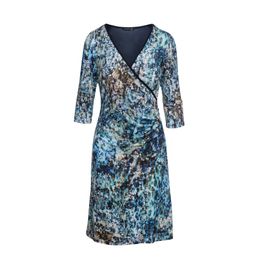 Print Jersey Faux Wrap Kleid in Blau