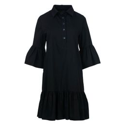 Schwarzes Kleid mit Glocken&auml;rmeln und R&uuml;schensaum