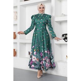 Blumen Gepunktet Satin Abendkleid Smaragdgr&uuml;n