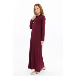 Damen Hemd Kragen Detailed Halbplacket Thin Seasonal Cold Yarn Strickwaren Kleid Burgunderrot