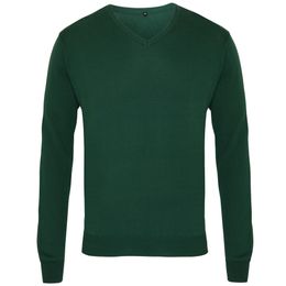 Premier Herren Strick-Pullover mit V-Ausschnitt (Flaschengr&uuml;n)