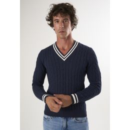 Pullover Basic-Pullover Mit V-Ausschnitt Und Zopfmuster