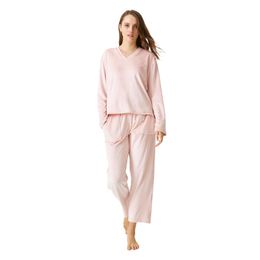 Damen Schlafanzug mit langen &Auml;rmeln und V-Ausschnitt JJBDP0202