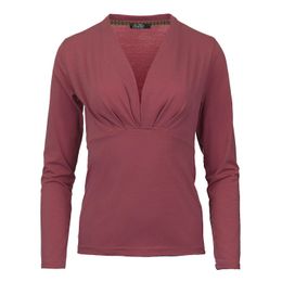 Lachsfarbenes lang&auml;rmeliges Faux Wrap Top aus nachhaltigem Stretch-Jersey-Stoff