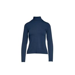 Marineblauer lang&auml;rmeliger Pullover mit Polokragen