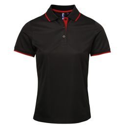 Premier Womens/Ladies Contrast Coolchecker Polo Shirt (Schwarz/Rot)