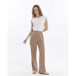 Damen Doppelt Krepp Grasnaht Detailed Tasche Palazzo-Hose Nerz