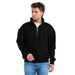 JUSTEVER Herren-Sweatshirt mit Stehkragen, halbem Rei&szlig;verschluss und normaler Passform, schwarz - Prime