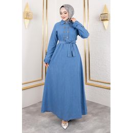 Knopf Detailed Denim Kleid Hellblau