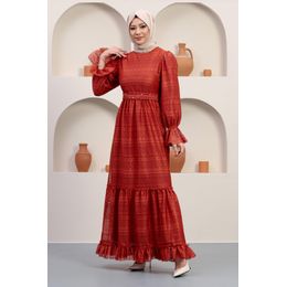 Perlen Detailed Spitzen Abendkleid Ziegelrot