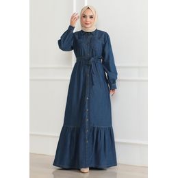 R&uuml;schen Detailed Denim Kleid Dunkelblau