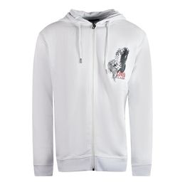 Cavalli Class grosser weisser Kapuzenpullover im Tiger-Design mit Reissverschluss