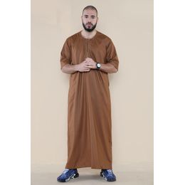 Brauner Thobe Jubba f&uuml;r Herren, islamischer arabischer marokkanischer Saudi-Kaftan mit Rei&szlig;verschluss und arabischer Robe