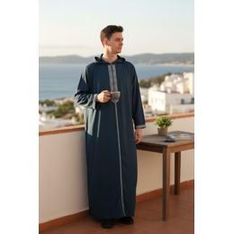 Herren Blaue Eid Kapuzen marokkanische Thobe Robe Djellaba Gandoura Ramadan Jubba LFS- HM3